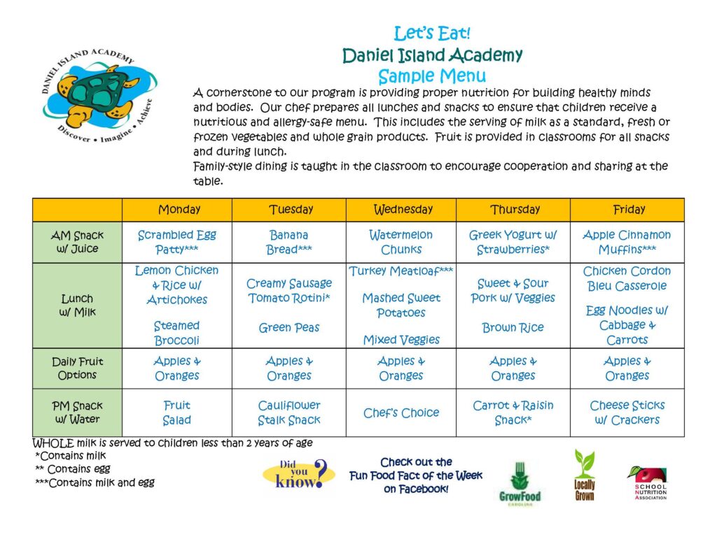 Sample Menu - Daniel Island Academy